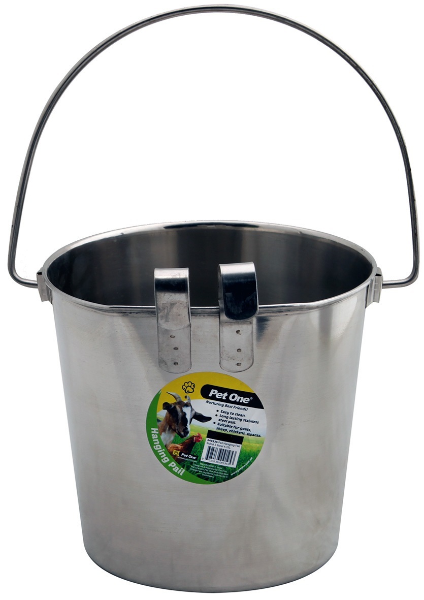 Pet One Hanging Pail Stainless Steel Bucket for Goats, Sheep, Alpacas ...