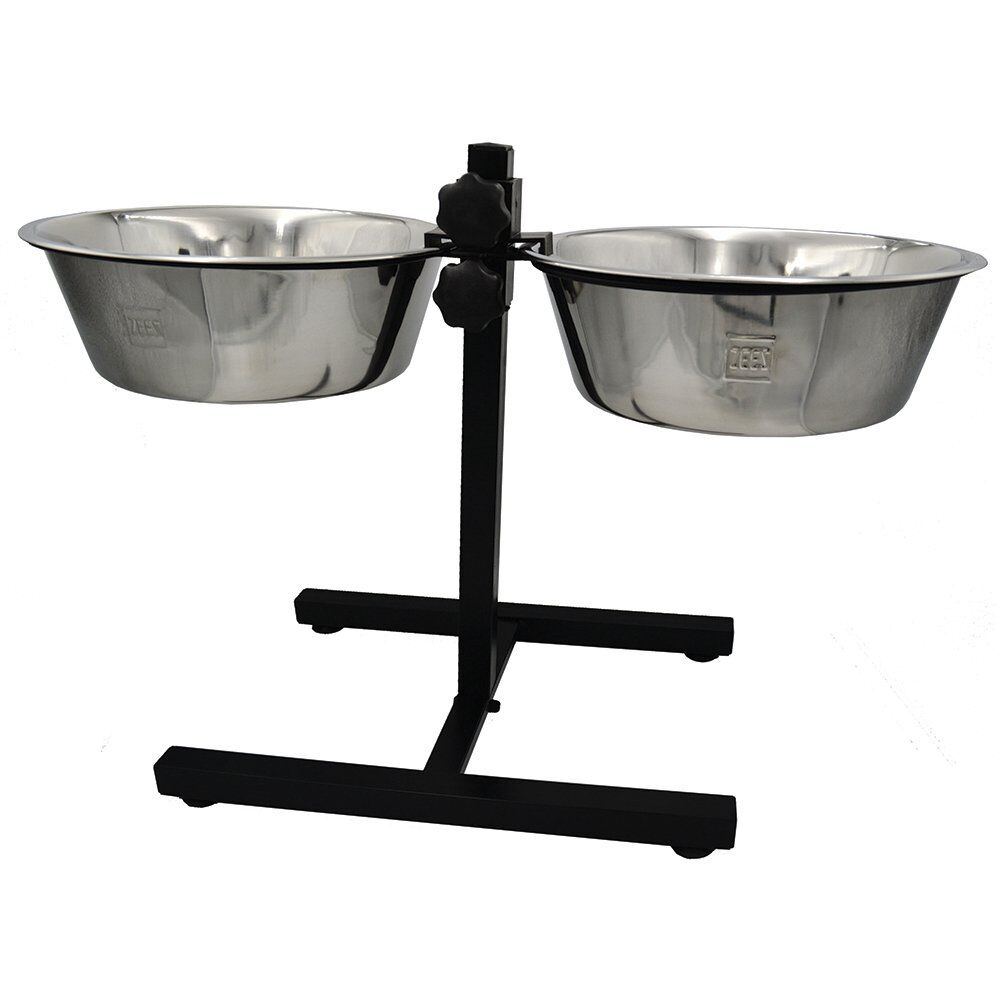 Zeez Adjustable Double Diner Stand with Dog Bowls - 2 x 2.8L